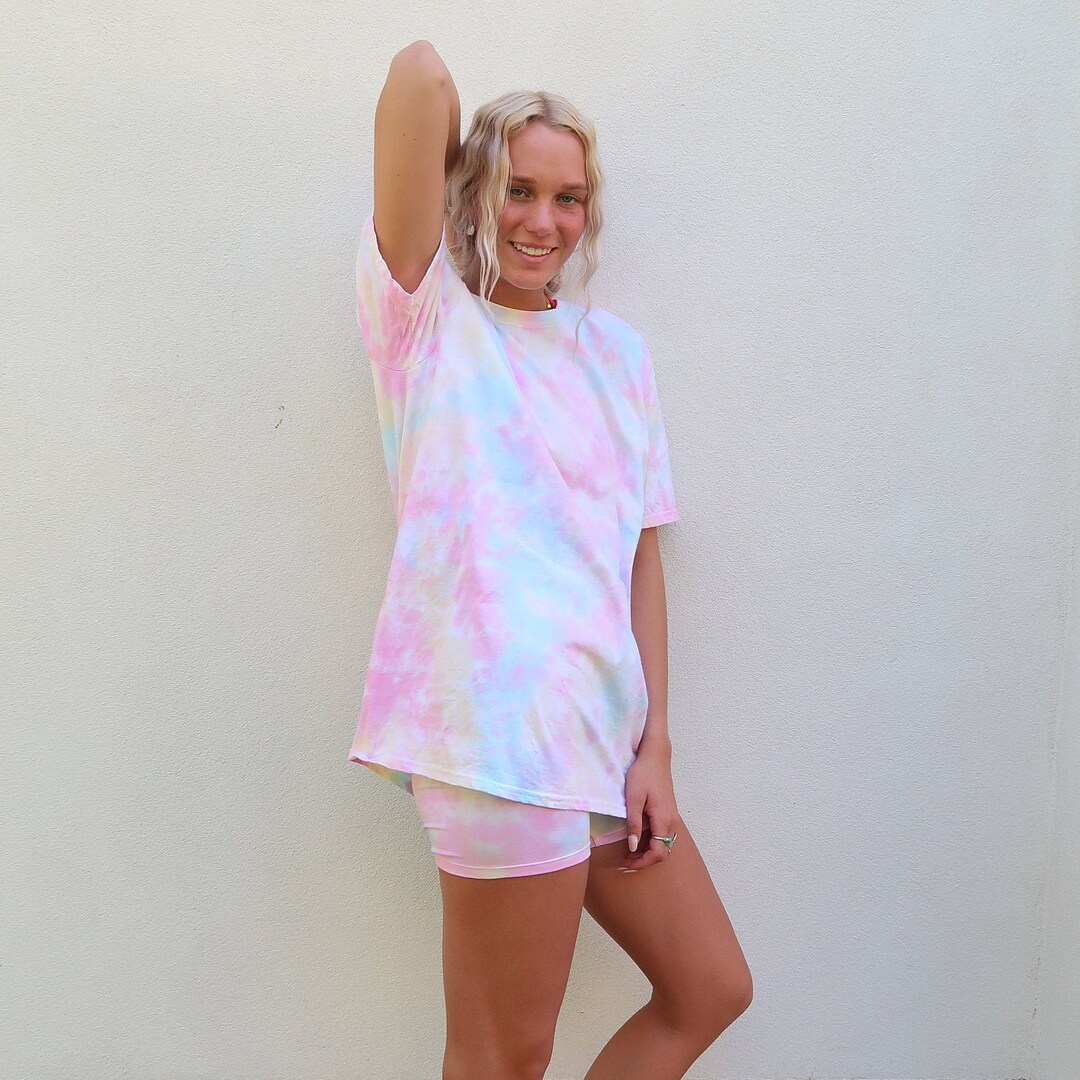 Technicolor Oversized Tee Set Tie Dye Short Set Biker Short Set Tie Dye Set Tie Dye Outfit Tie ...