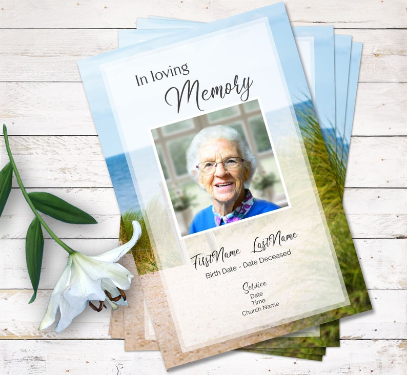 Funeral Beach Program Template Celebration Of Life Obituary Etsy