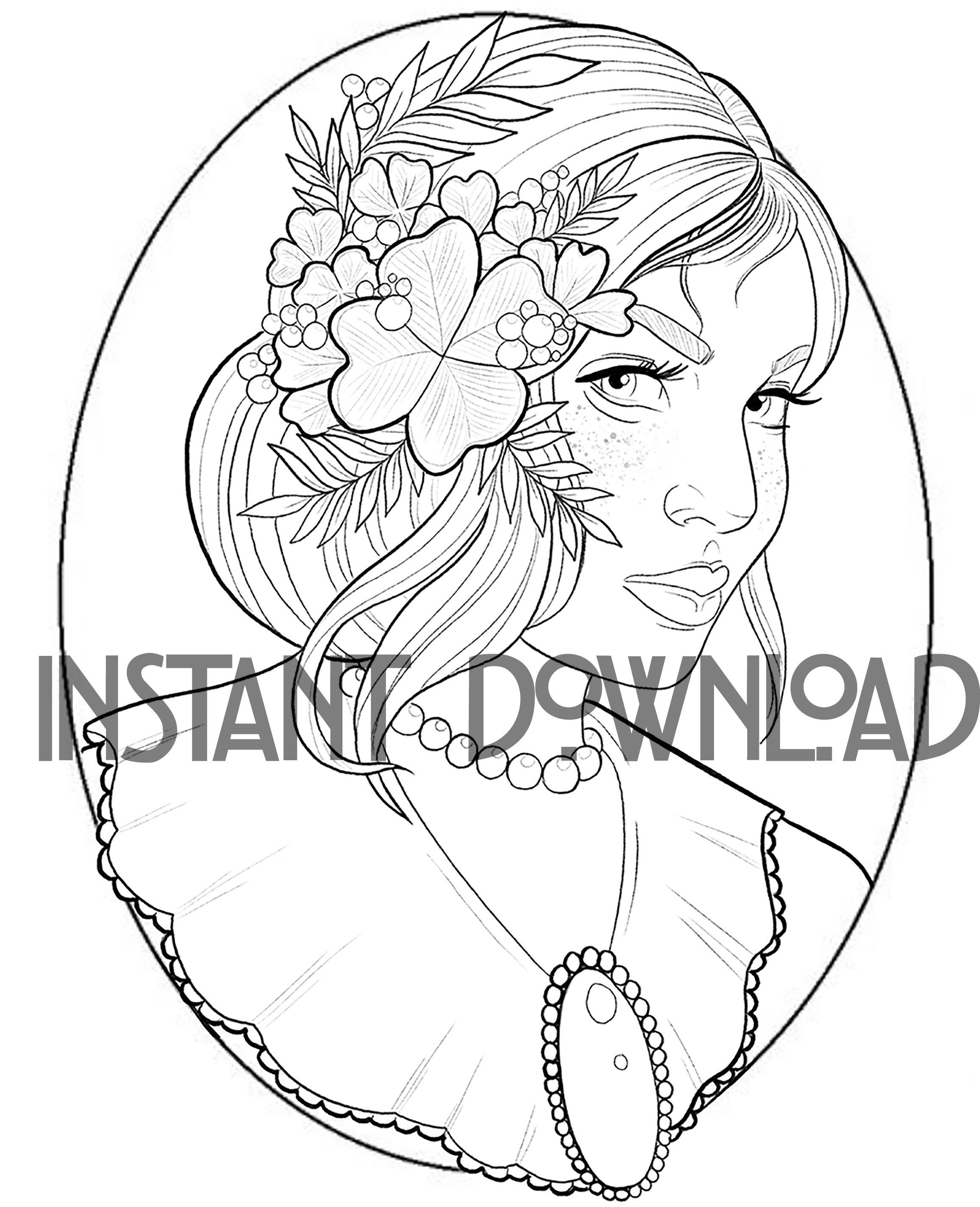 Female Portraits to Color INSTANT DOWNLOAD Oval Portraits and - Etsy