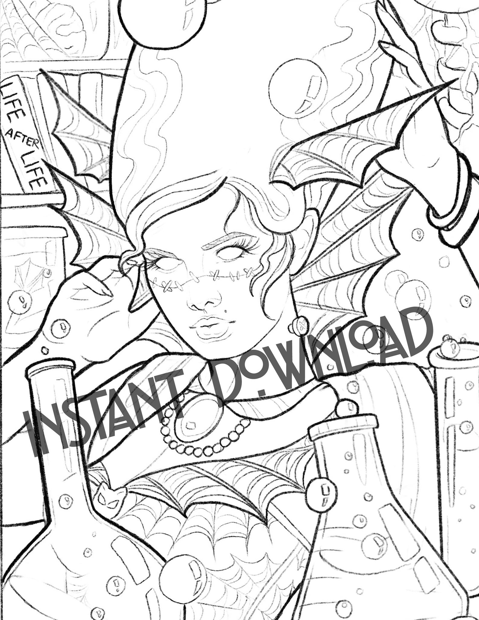 Halloween Bride of Frankenstein Instant Download Coloring Page PDF - Etsy