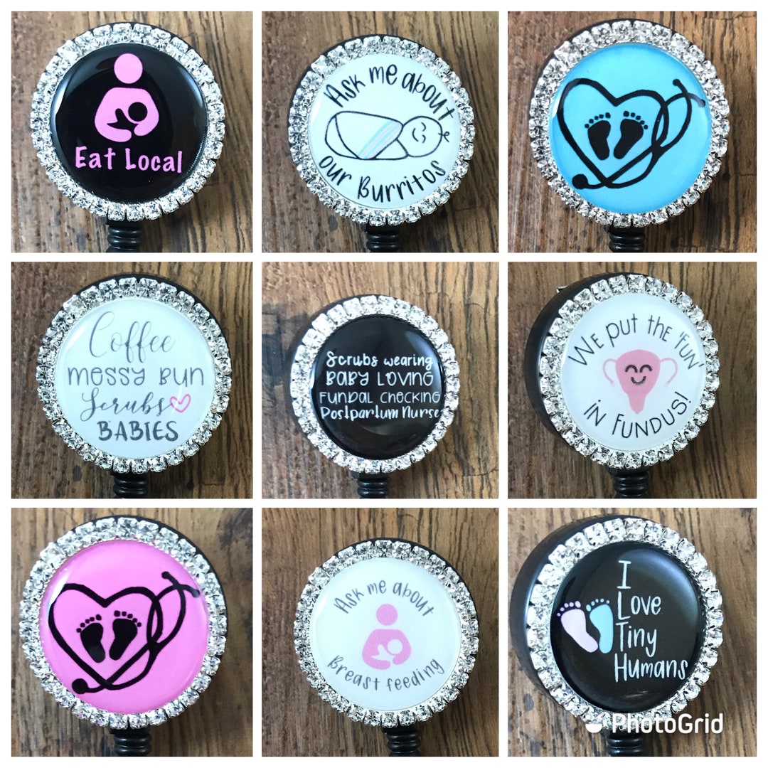 Rhinestone Badge Reel Postpartum, Mother Baby, Couplets, RN, Nurse ...