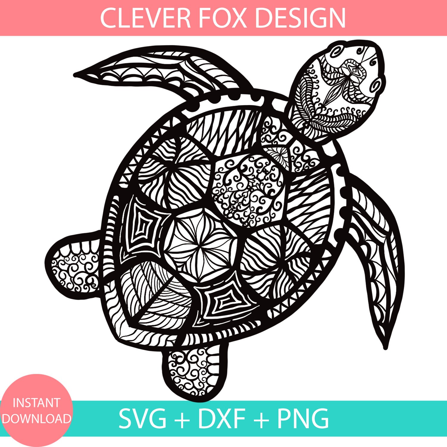 Sea Turtle SVG Mandala Turtle DXF Zentangle Animal PNG Cut File Mandala ...
