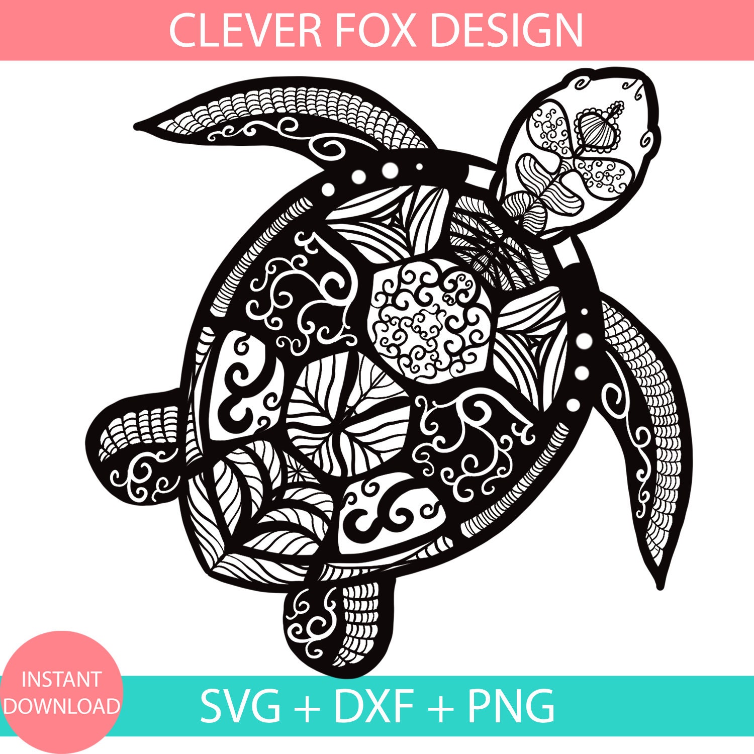 Sea Turtle SVG Mandala Turtle DXF Zentangle Animal PNG Cut File Mandala ...