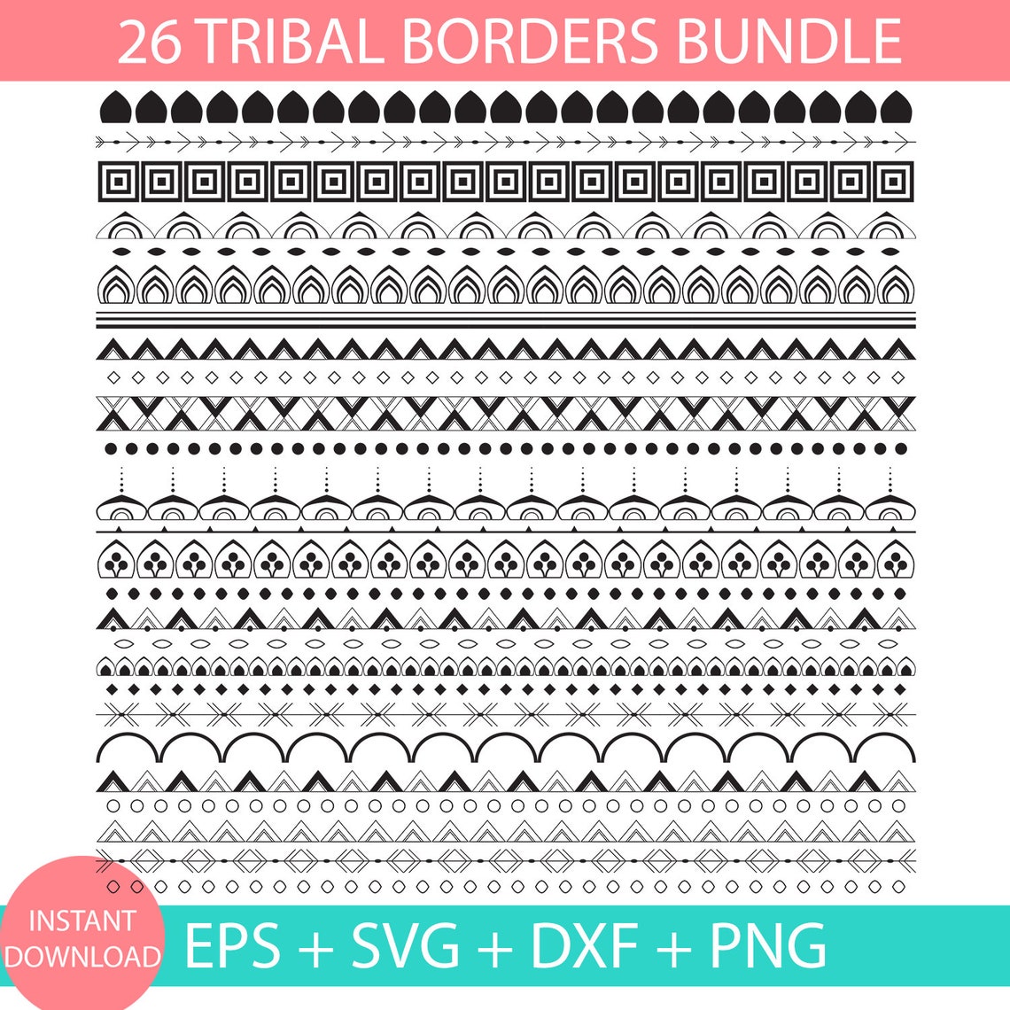 Tribal Border Svg Eps Dxf Png Bundle Mandala Embellishments Frames ...