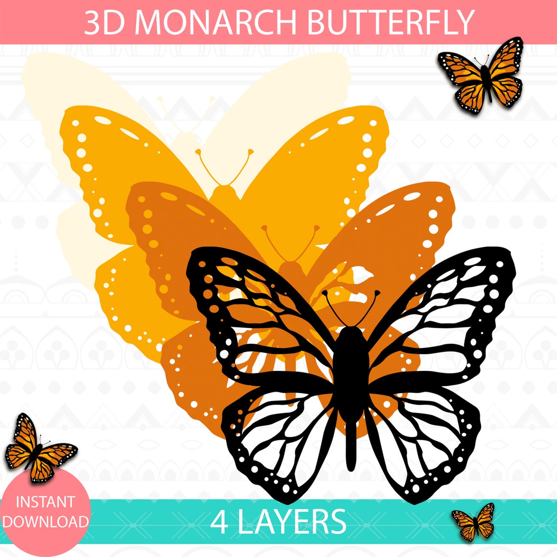 3D Monarch Butterfly Print File | Butterfly Cut File | Butterfly Vector ...