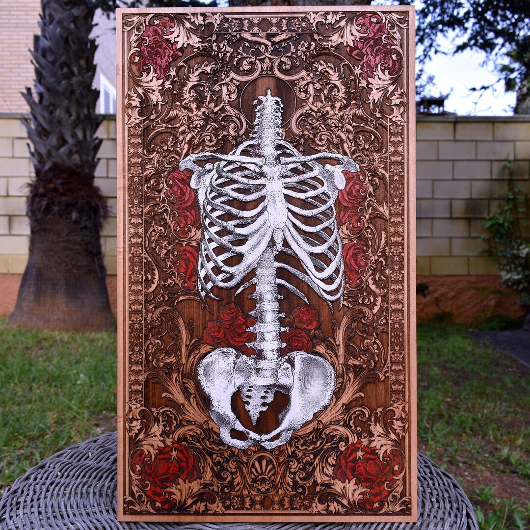 Engraved Female Skeleton Wood Art - Limited Edition Grief & Remembrance ...