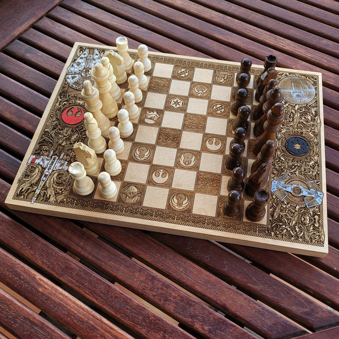 Wood Chessboard - Space Ships Movie Theme - Geek Anniversary Gift ...