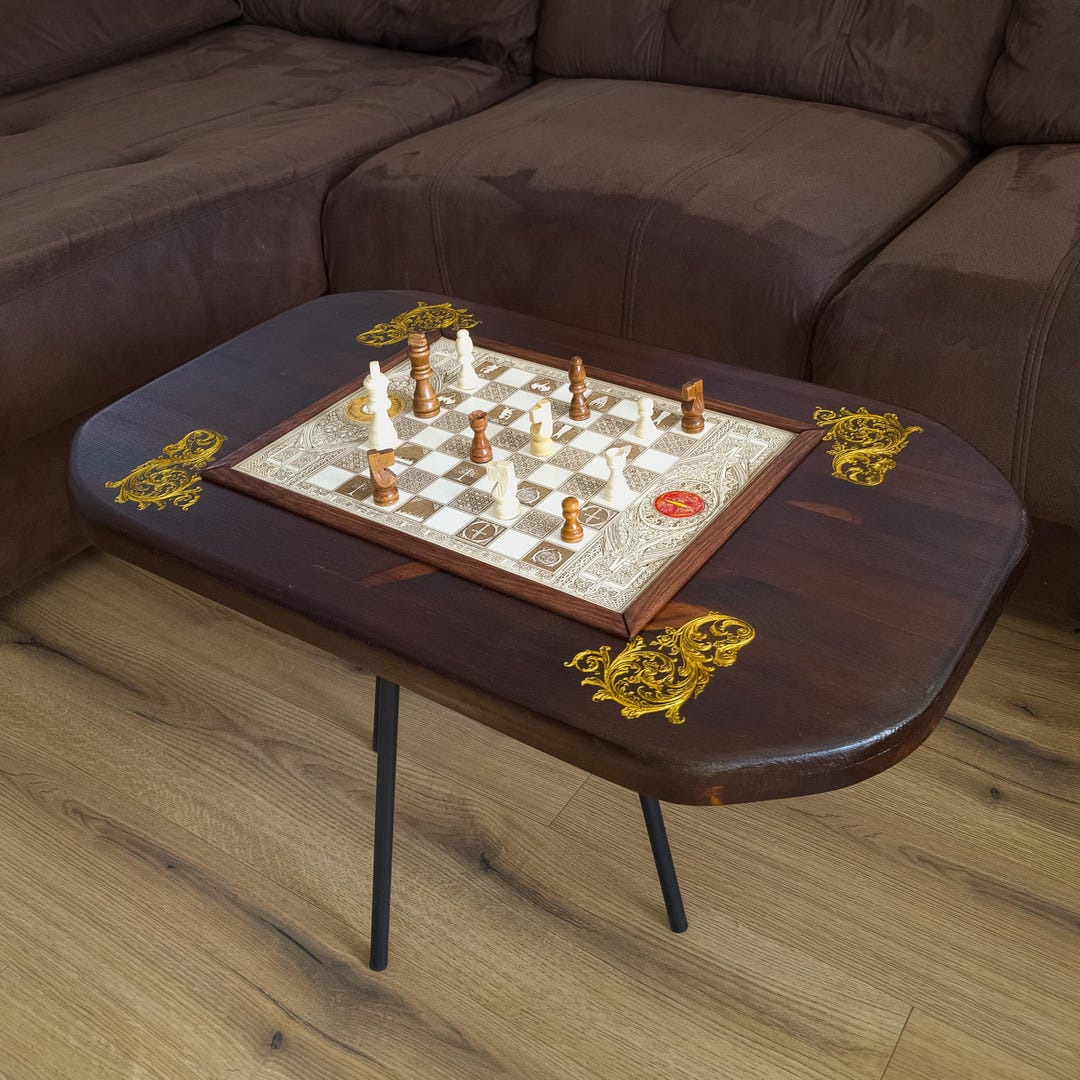 Handmade Walnut Coffee Table With Maple Chessboard Inlay - Etsy