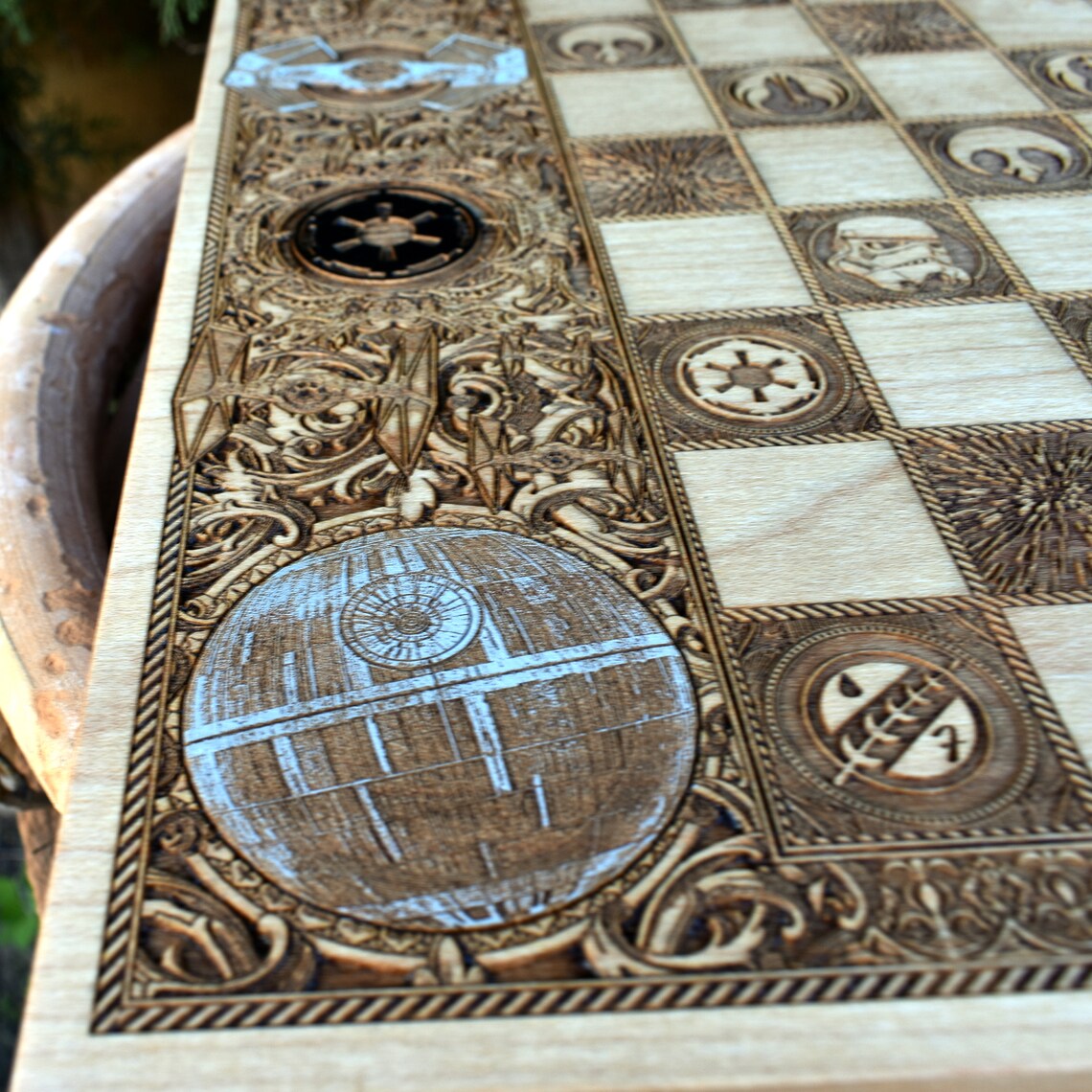 Wood Chessboard - Space Ships Movie Theme - Geek Anniversary Gift ...