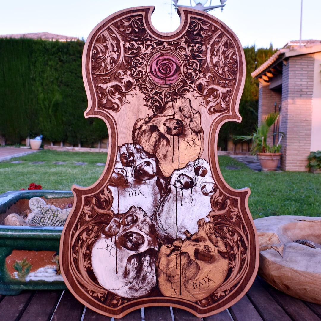 Skull Art - 5-year Wood Anniversary or Birthday Gift - Macabre Gothic ...