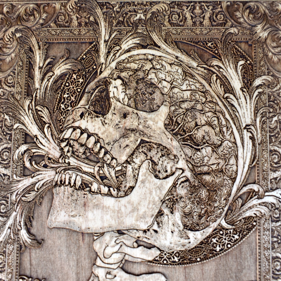 Horror Gothic Art Wooden Anniversary Gift Dark Art, Skull Spine Macabre ...