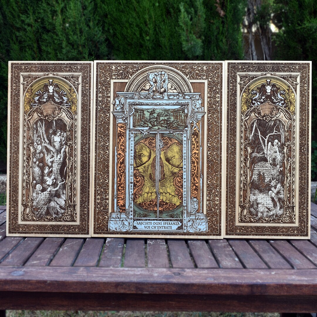 Oddities Cabinet Wall Decor - Gates of Hell Tryptic Engraved Painting ...