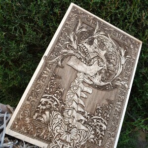 Horror Gothic Art Wooden Anniversary Gift Dark Art, Skull Spine Macabre ...