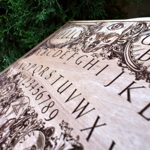 Engraved Wooden Ouija Board & Planchette Set | Occult-themed Spirit ...