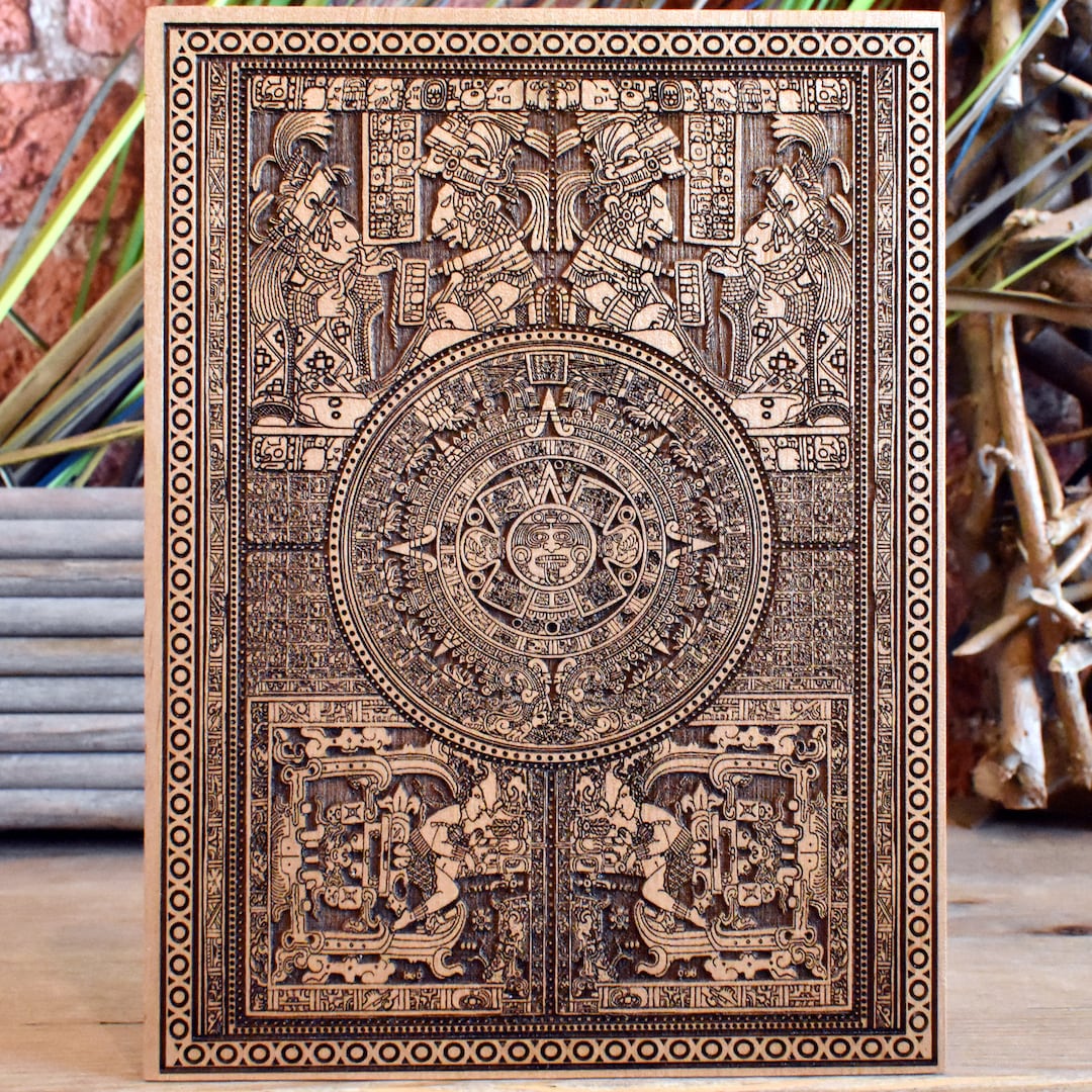 Aztec Calendar Wood Carving - Mayan Art Plaque, Personalized Gift - Etsy