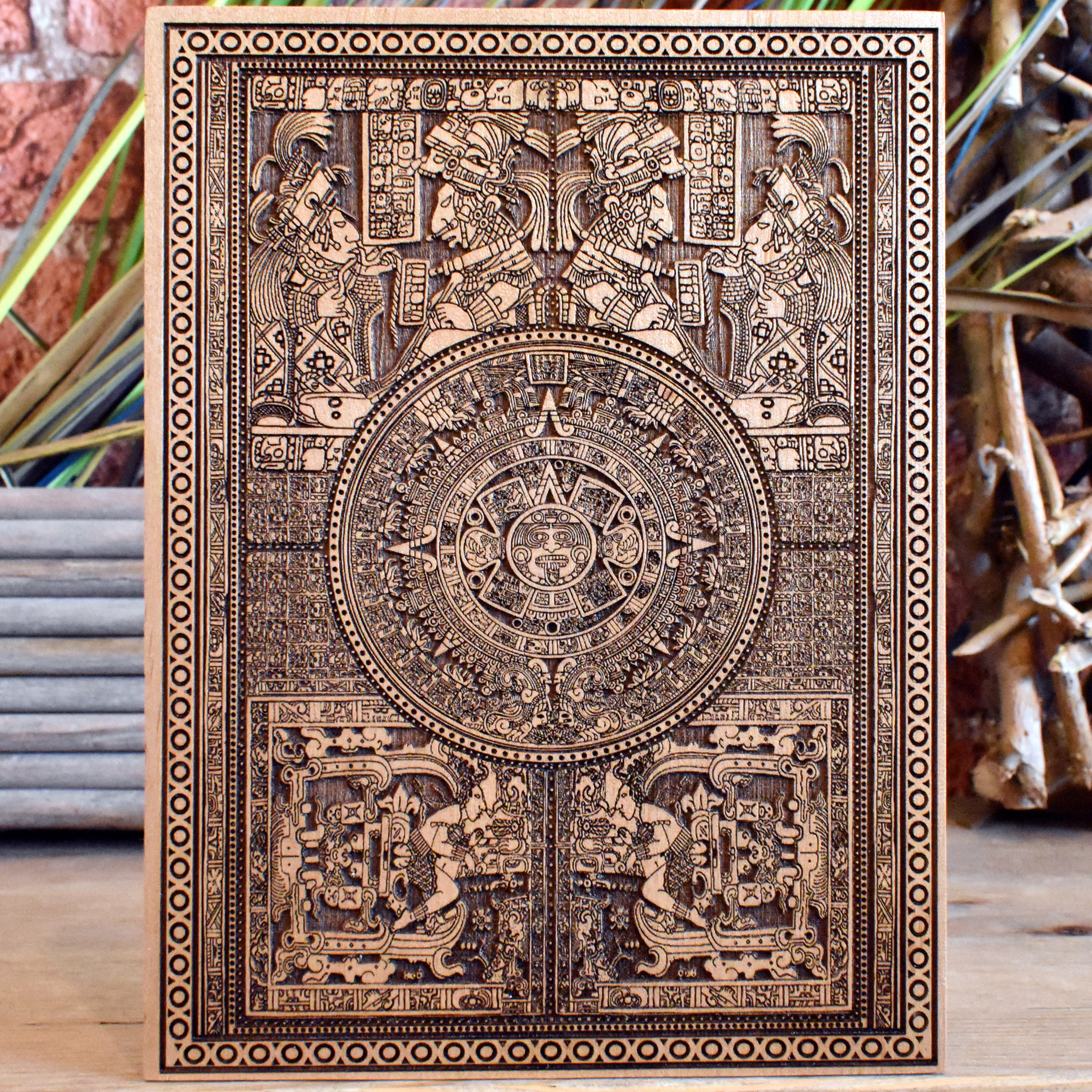 Aztec Calendar Art Decor Mayan Mexican Wood Carving Plaque - Etsy