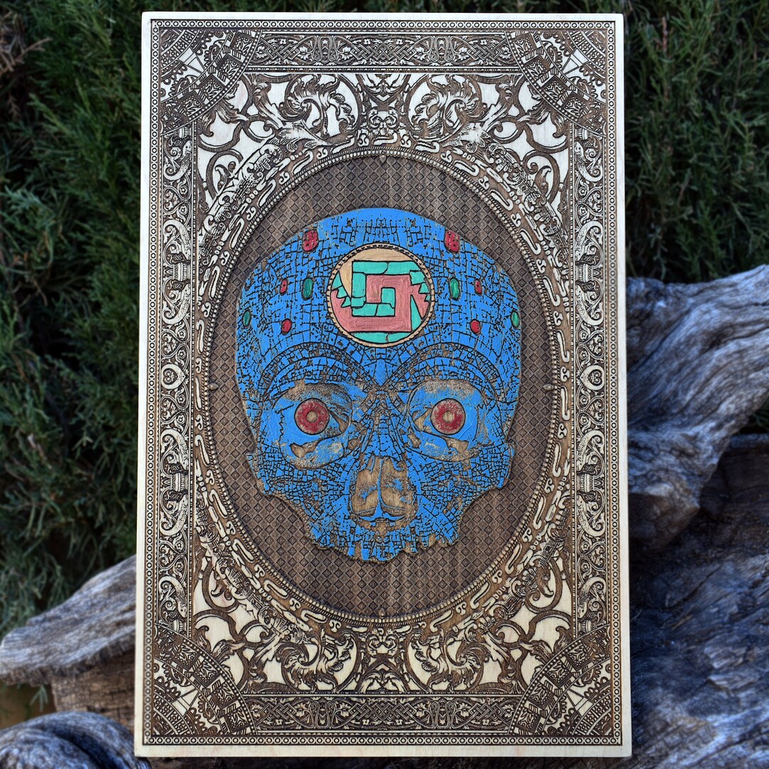 Aztec Skull Wall Art - Handmade Wooden Engraving - Mesoamerican Decor ...