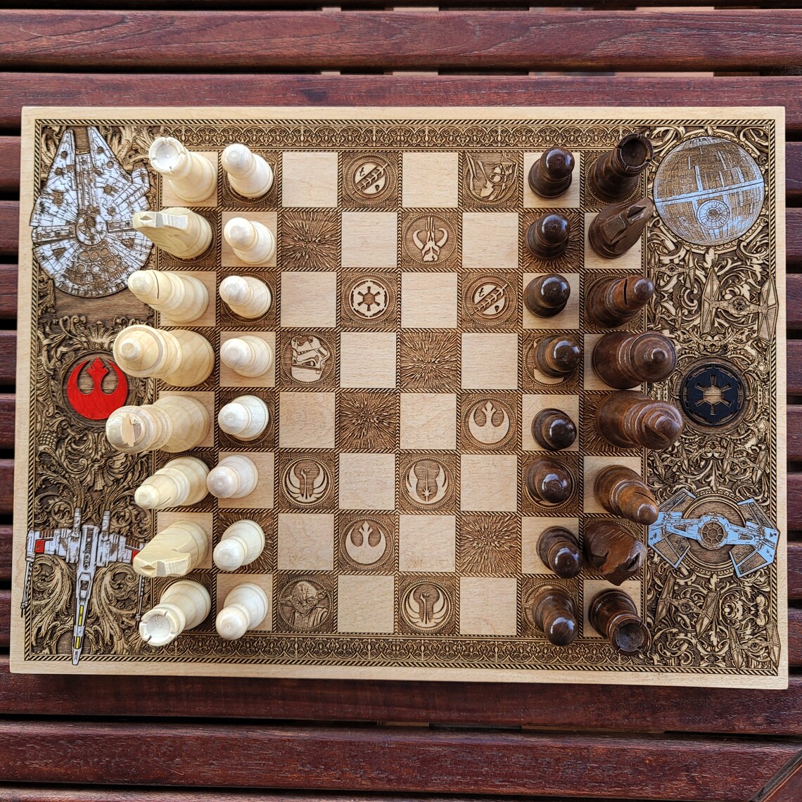 Wood Chessboard - Space Ships Movie Theme - Geek Anniversary Gift ...