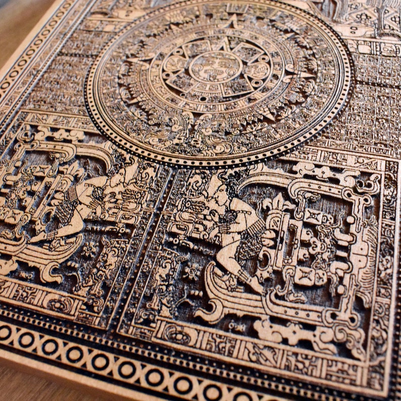 Aztec Calendar Art Decor Mayan Mexican Wood Carving Plaque | Etsy
