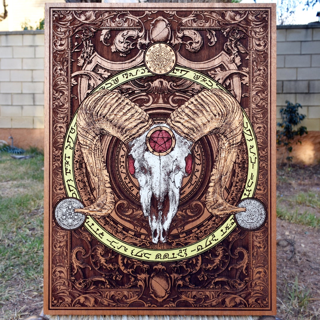 Baphomet Devil Goat Skull Woodcut Wall Art Satanic Pagan Dark Artwork ...