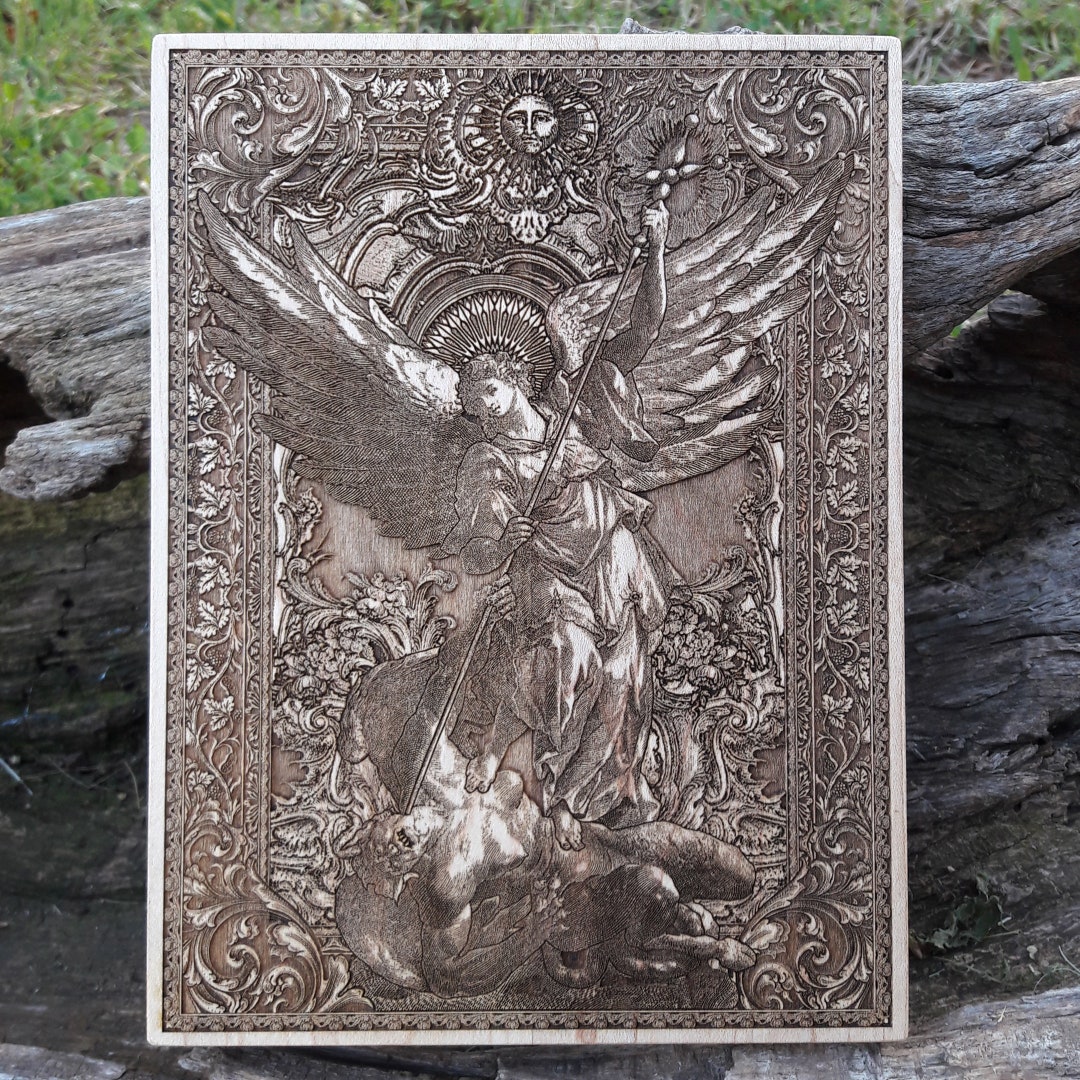 5-year Wood Anniversary Gift - Saint Michael Archangel Engraved Wood ...