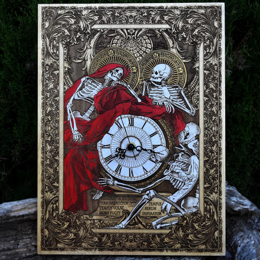 Memento Mori Design Gothic Wood Clock – Unique Gift for Mortality ...