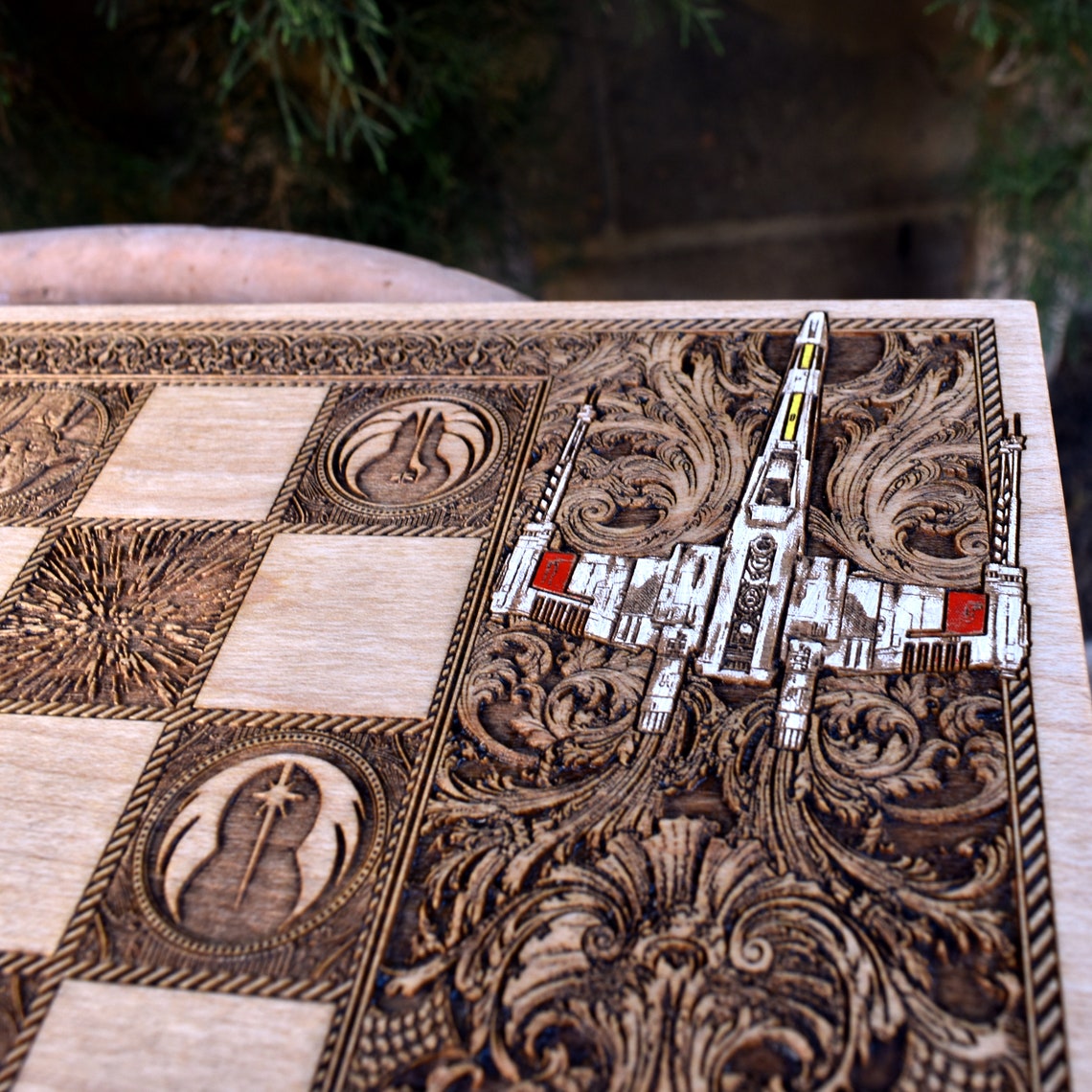 Wood Chessboard - Space Ships Movie Theme - Geek Anniversary Gift ...