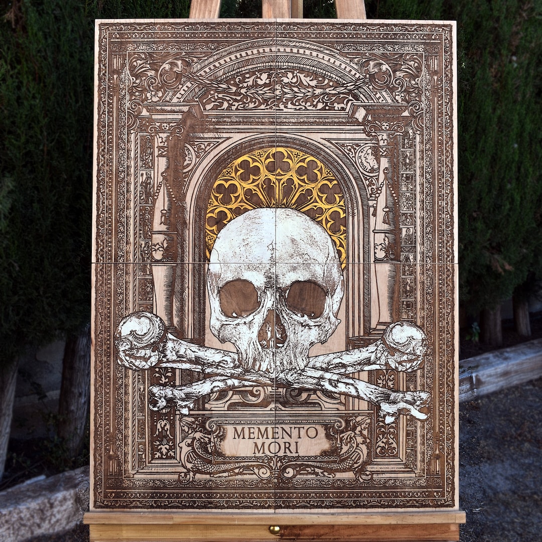 Memento Mori Art Wood Anniversary 5 Year Gift for Him Men Husband Goth ...