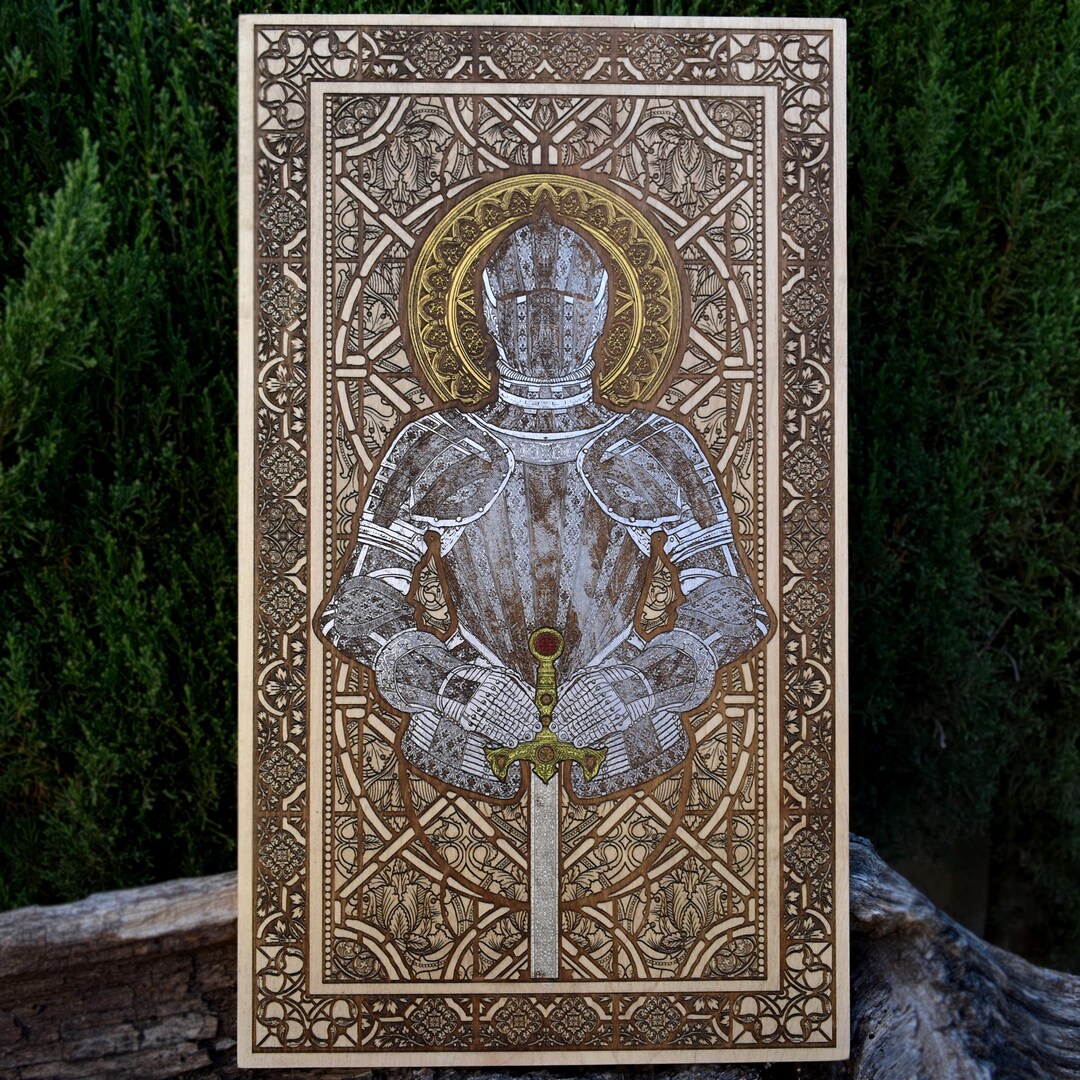 Medieval Knight Armor Portrait Wood Engraving - Hand-painted Medieval ...