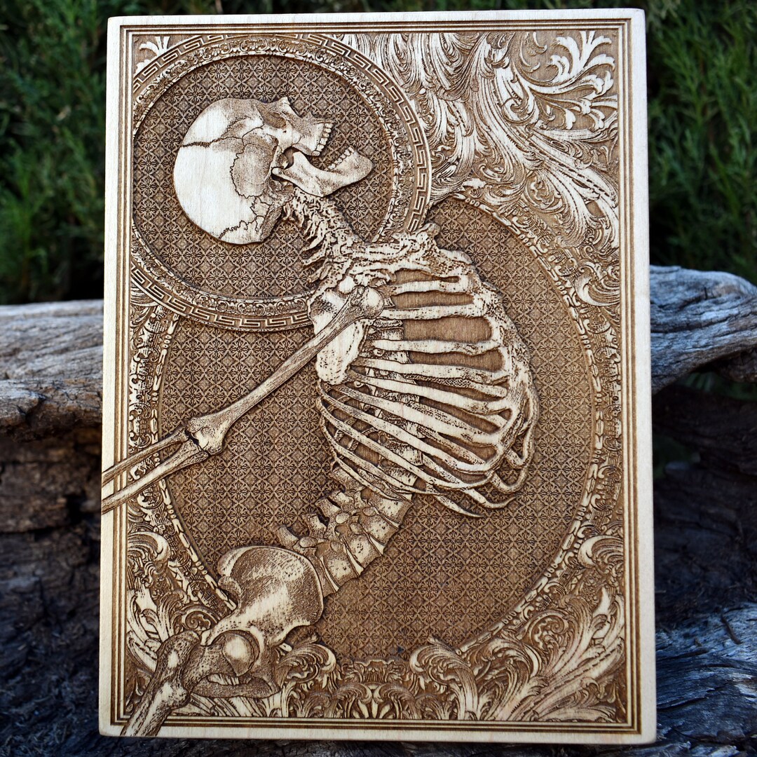 Human Skeleton With Emotions Wall Art | Laser Carved Wooden Decor ...