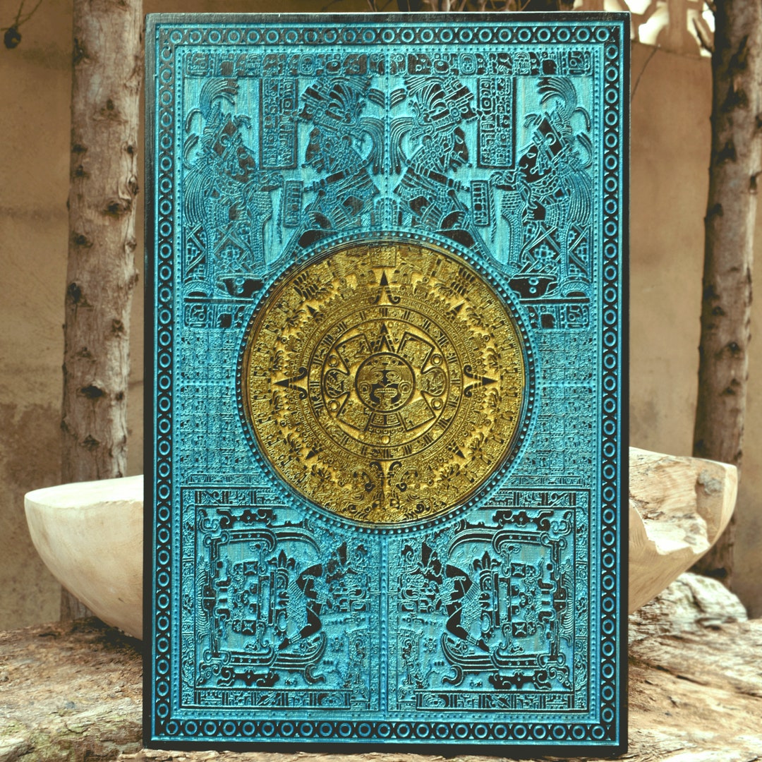 Aztec Calendar Wood Art, Laser Engraved Personalized Gift, Turquoise ...