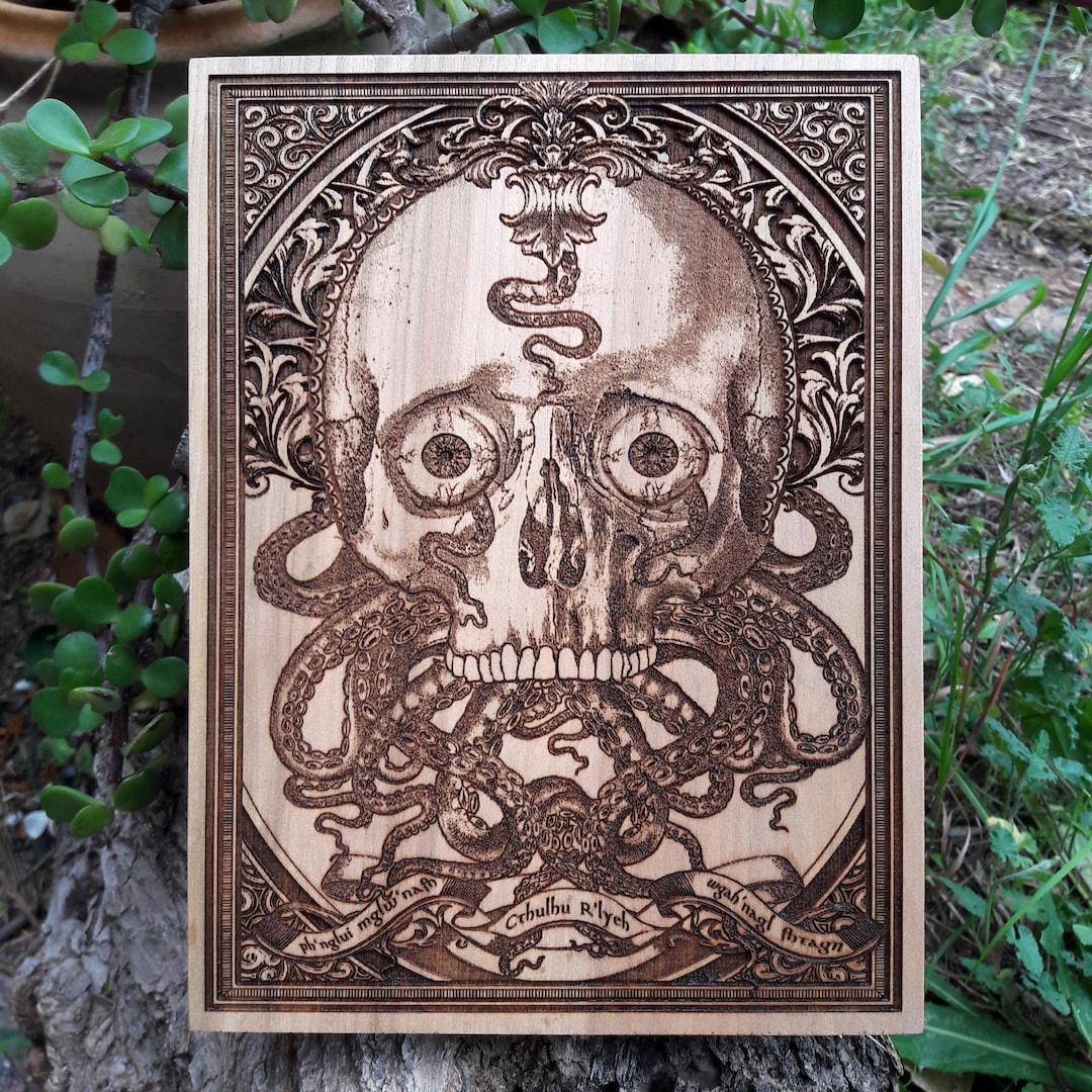 Skull Cthulhu Kraken Lovecraft Art, Wooden Gothic Wall Decor ...