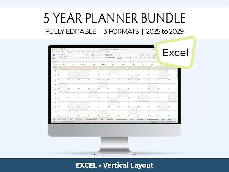 Year Planner Excel Spreadsheet, Family, School, Professional, Travel ...