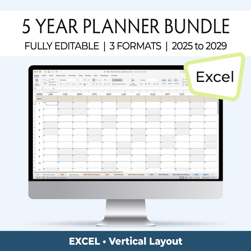 Yearly Planner 2026 Excel - Etsy