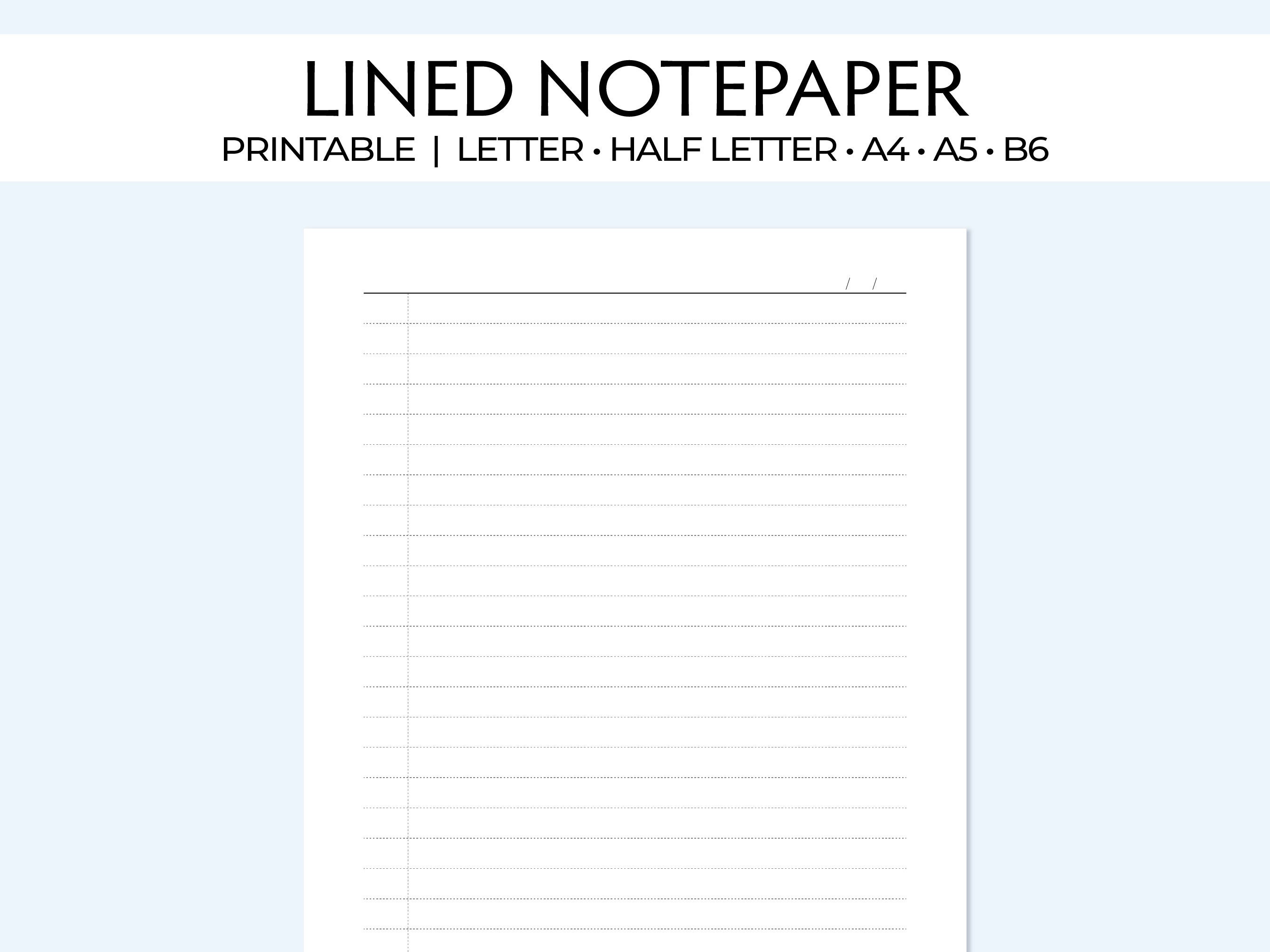 Printable Lined Pages, US Letter, Half Letter, A4, A5, B6 Planners ...
