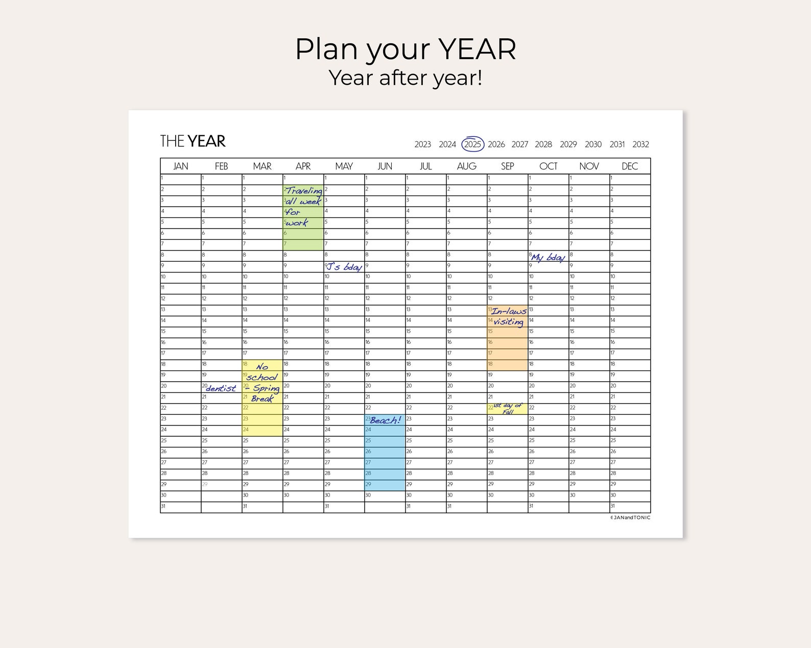Printable Planner Bundle, Year, Month, Week, Day, Savings, Expenses ...