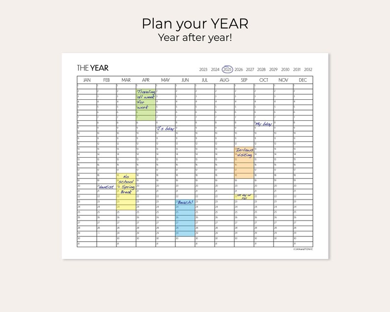 Printable Planner Bundle, Year, Month, Week, Day, Savings, Expenses ...