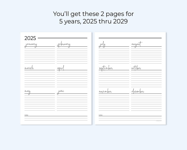 Printable Yearly Planner, Year at a Glance, Minimalist Calendar, YO2P ...