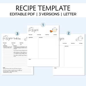 Editable Printable Recipe Template, 8.5 X 11 Fillable Pages, 2 Page ...