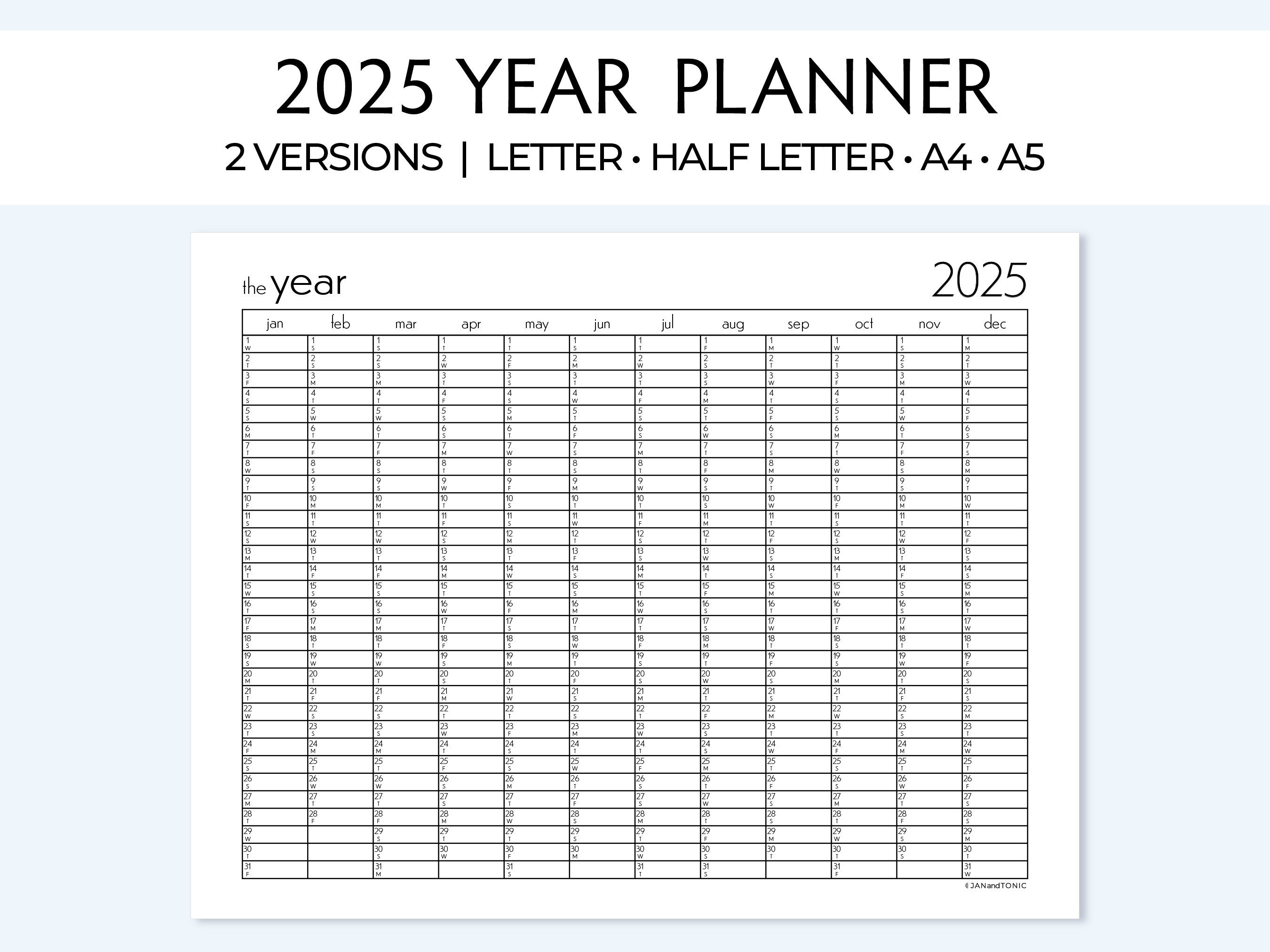 Yearly Printable Planner for 2025, Minimalist Yo1p for Work, Family ...