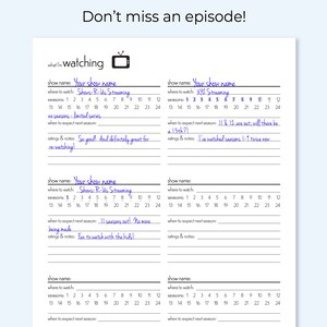 TV Series Tracker, Printable AND Digital Watch Lists, Episode Log ...