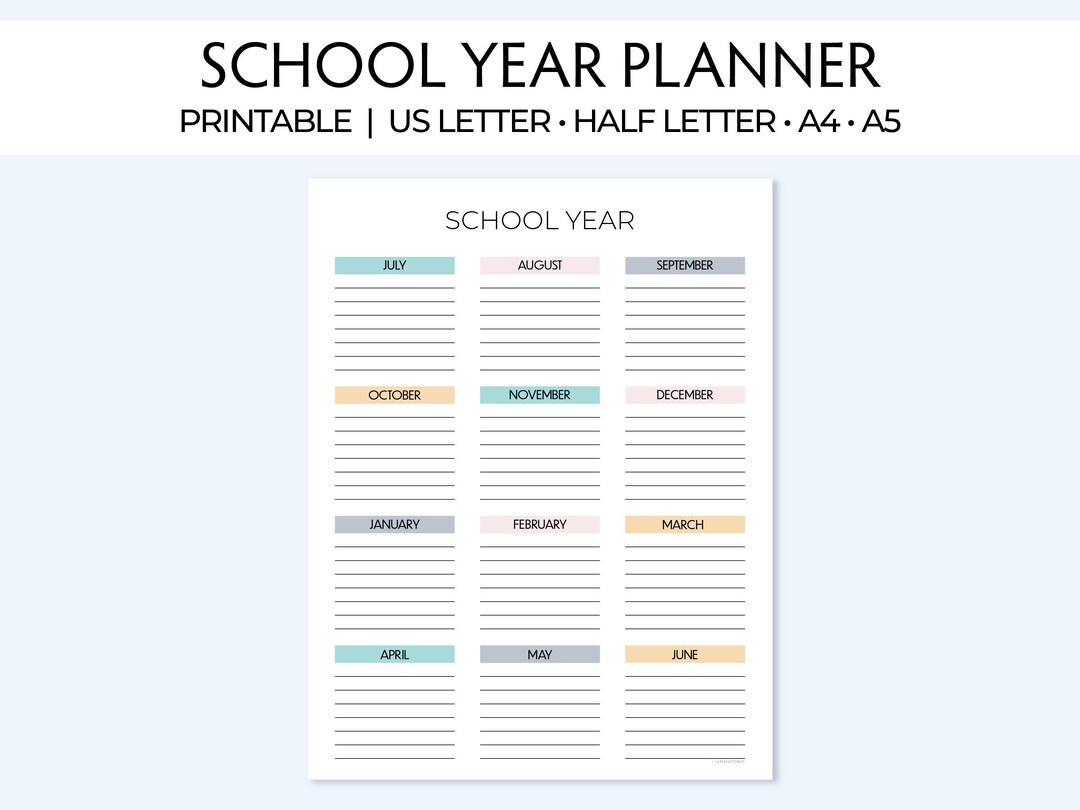Printable School Year Planner, Academic Year on 1 Page, Homeschool ...