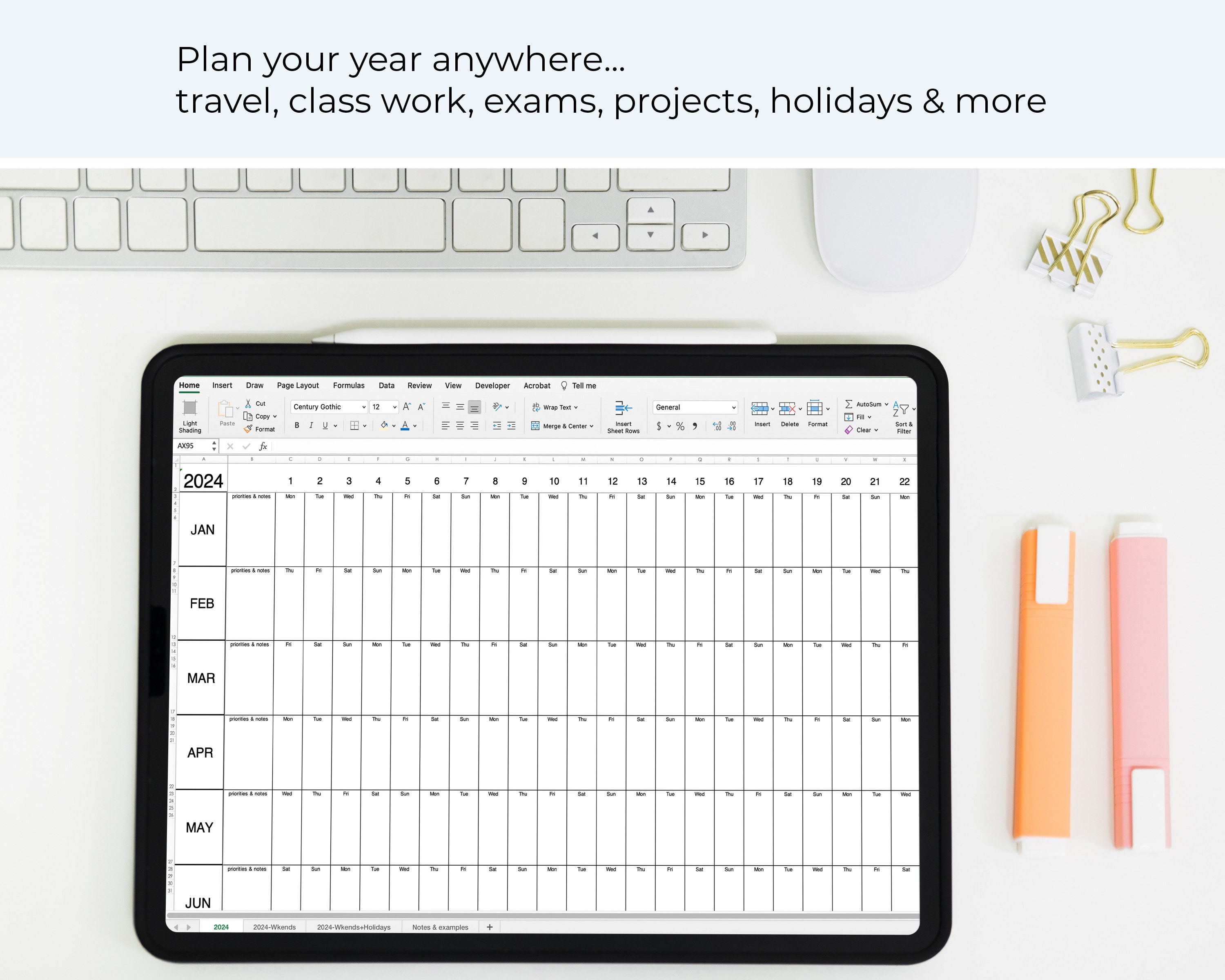 2024 Year Planner Excel Spreadsheet for Habits, Students, Professionals ...