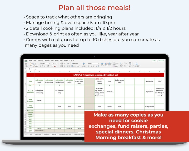 Meal Planner Spreadsheet for Hosting Dinners, Parties and More! Menu ...