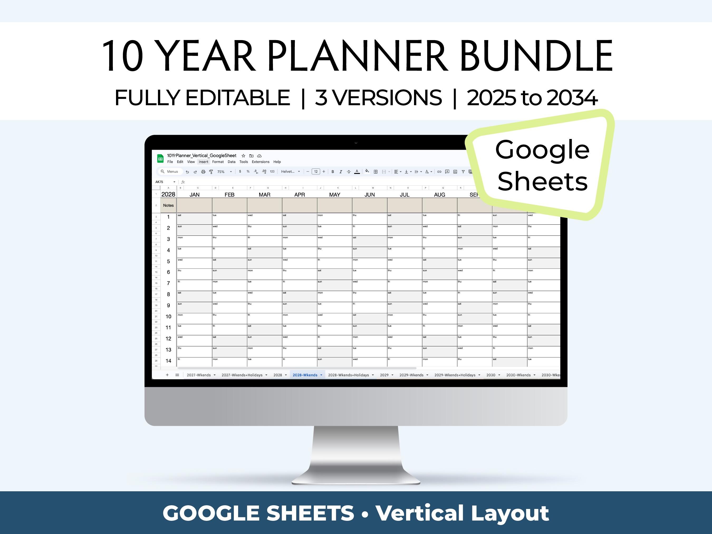 10 Year Planner Google Sheet, Family, School, Teaching, Travel, Annual ...