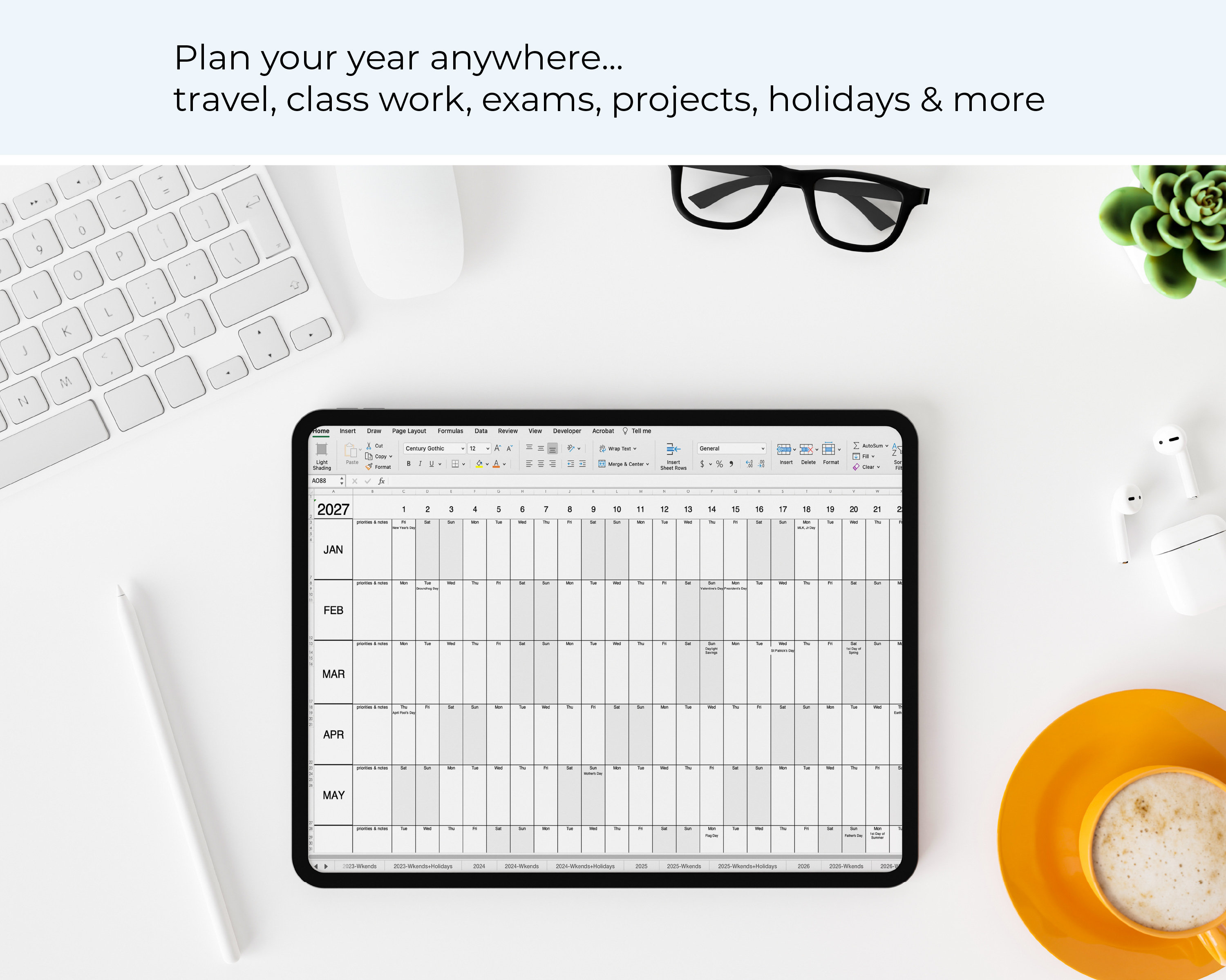 Yearly Planner Excel Spreadsheet for Family, School, Professional, and ...