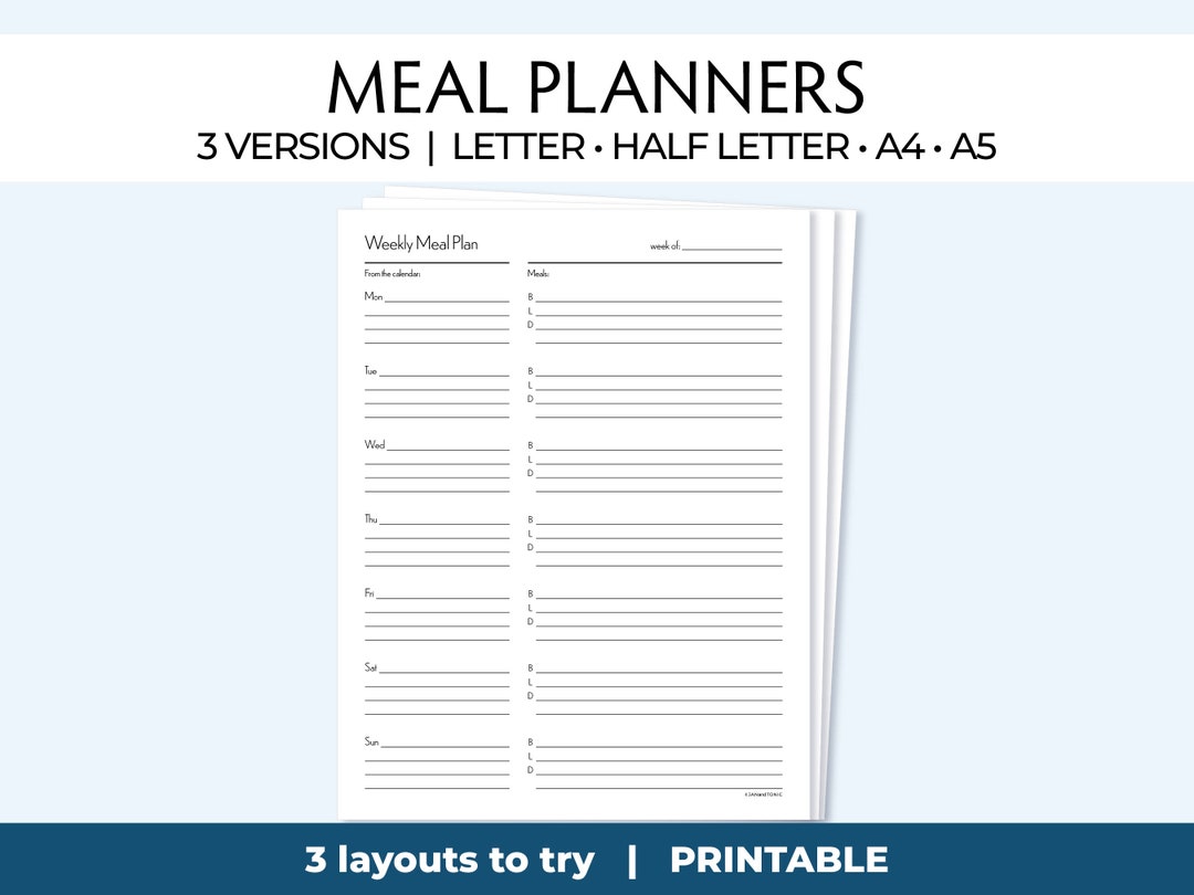 Printable Meal Planner, Weekly Menu Prep and Diet Template, Digital or ...