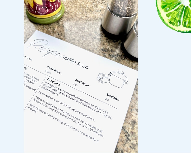 Editable Printable Recipe Template, 8.5 X 11 Fillable Pages, 2 Page ...