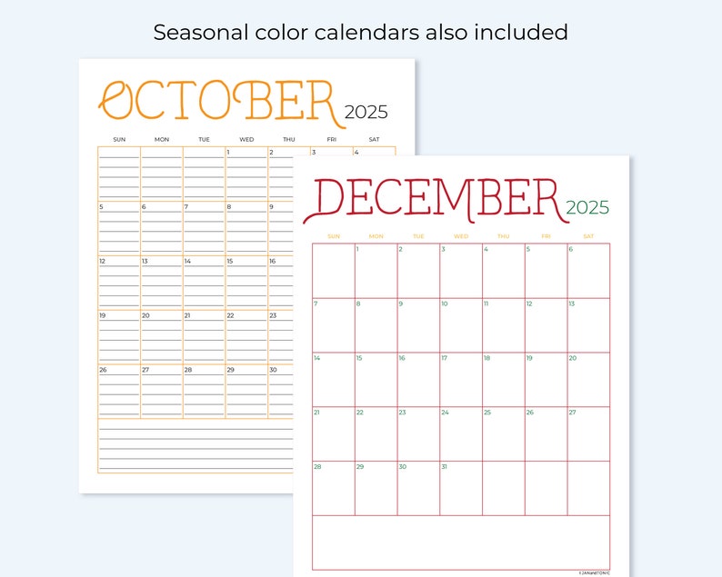2025 Monthly Lined & Unlined Calendars, Printable PDF Inserts, Digital ...