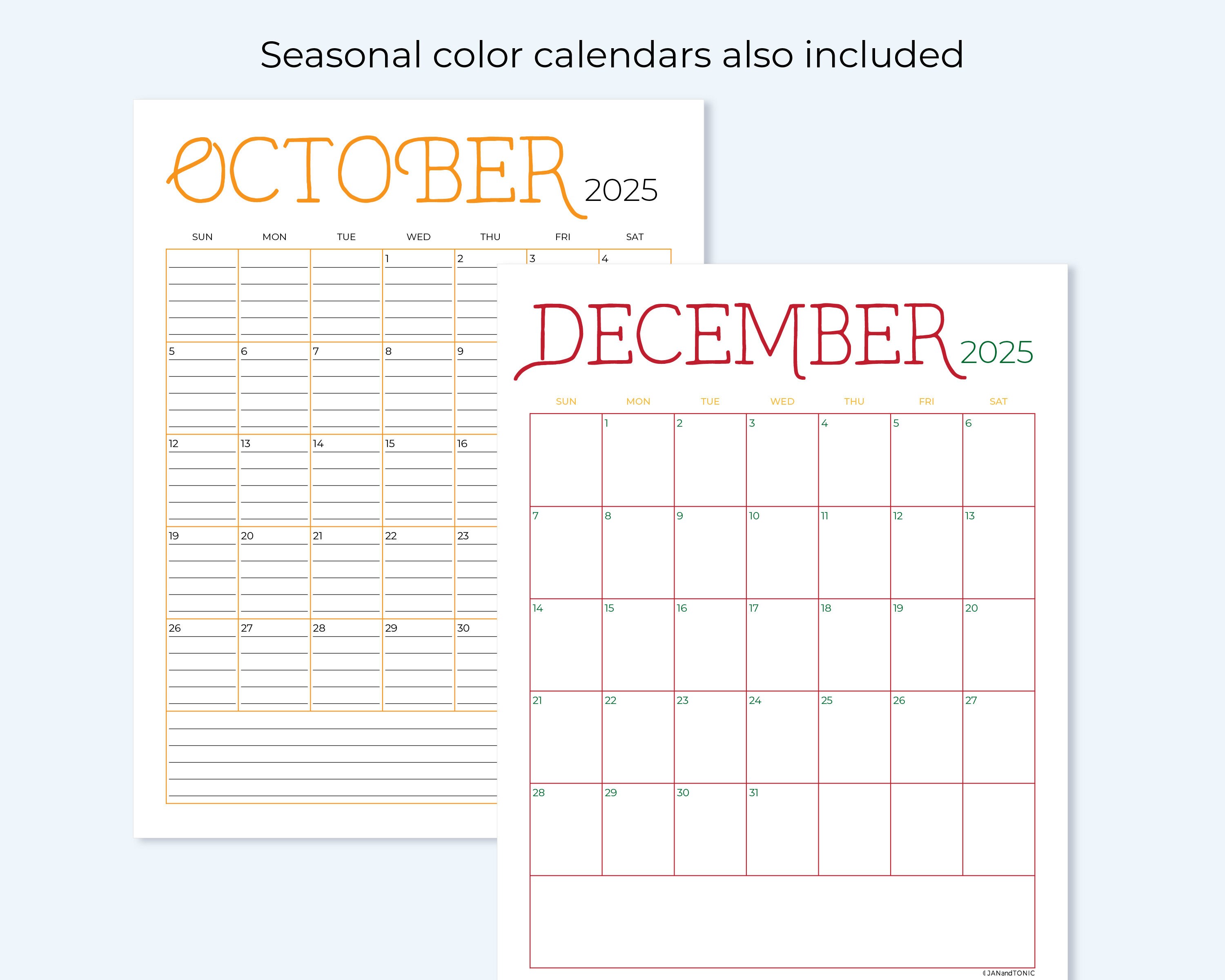 2025 Monthly Lined & Unlined Calendars, Printable PDF Inserts, Digital ...